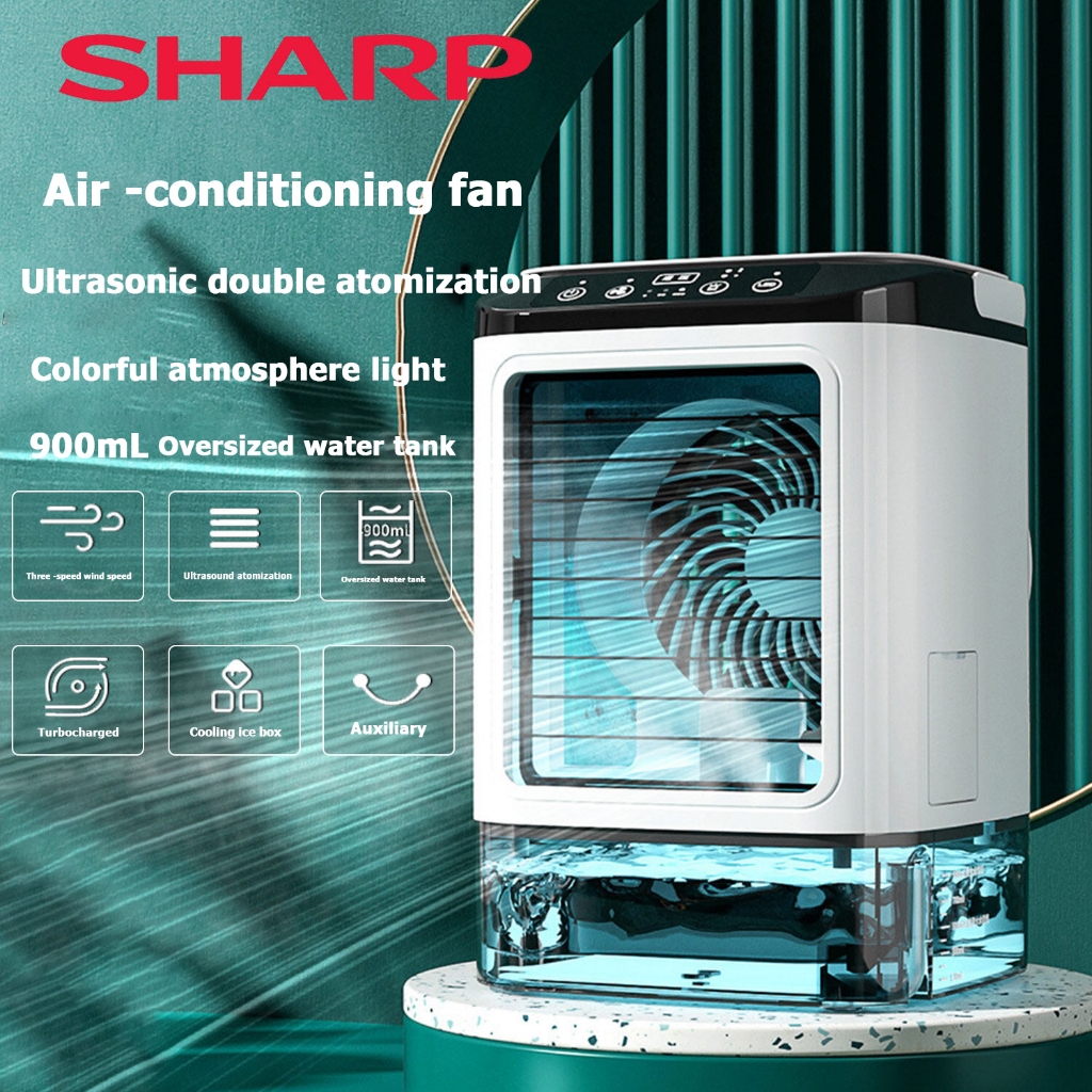 SHARP Air Conditioner Cooling Fan With 5 Sprays 7 Color Light Portable ...