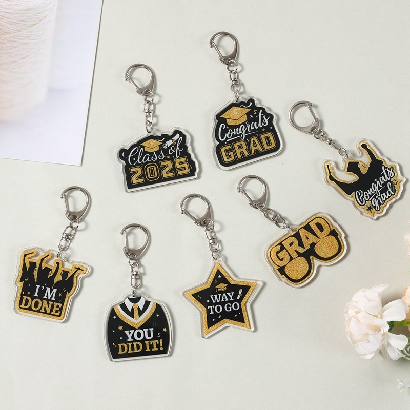 8pcs Class Of 2025 Black Gold Graduation Key Chain Congrats Grad ...