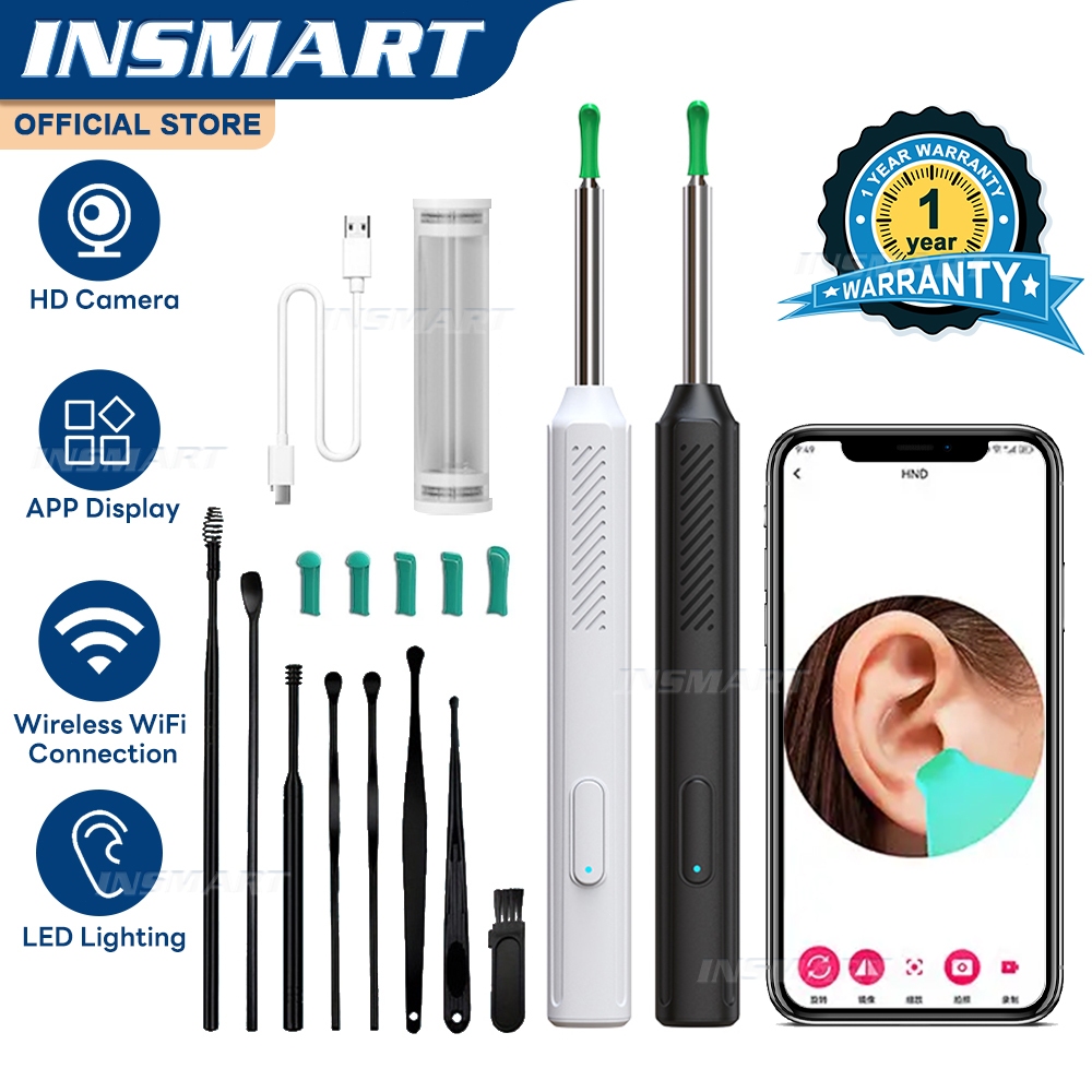 INSMART HD Wifi Ear Endoscope with LED Light Visual Otoscope Ear Spoon ...