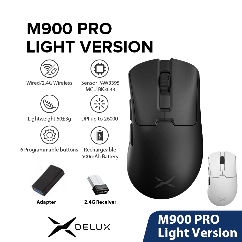 Delux M900 PRO-Light Version Gaming Mouse PAW3395 26000DPI Wired 2.4G ...