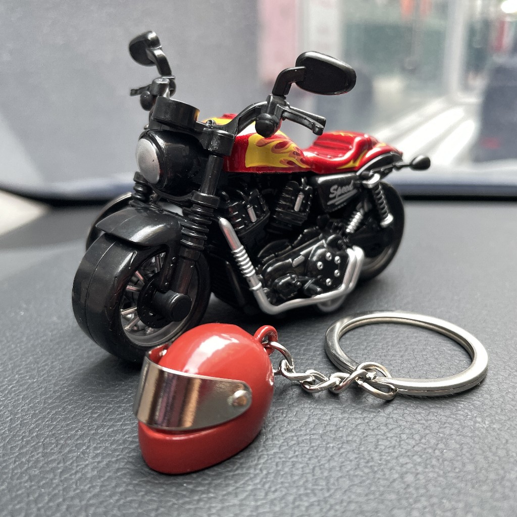 Mini Motorcycle & Helmet Keychain Set Creative Trend Unisex Biker Fan ...
