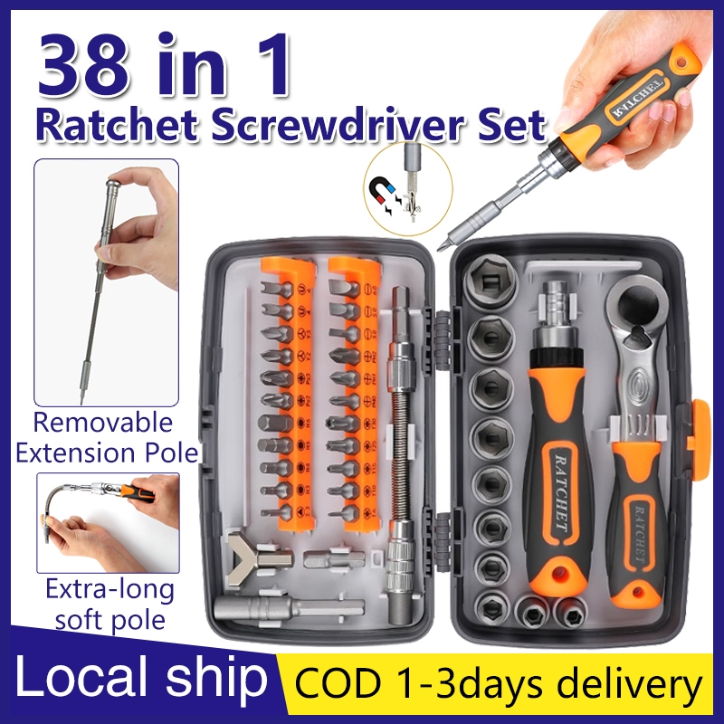 38 in 1 Ratchet Screwdriver Bit Set Multipurpose Screwdriver Set Socket ...