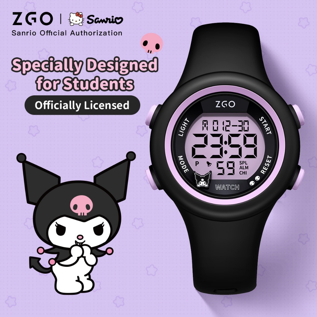 ZGO x Sanrio Kuromi Ladies Watch Waterproof Led Light Sports Leisure ...