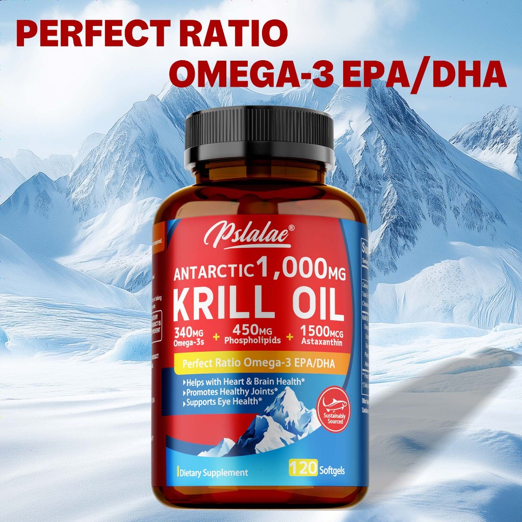 Antarctic Krill Oil Omega 3 Supplement, 1000mg Softgels, Astaxanthin ...