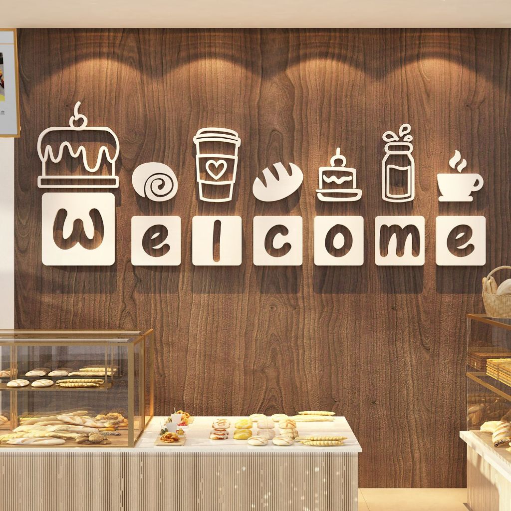 WELCOME slogan cashier layout 3D waterproof stickers cake baking shop ...