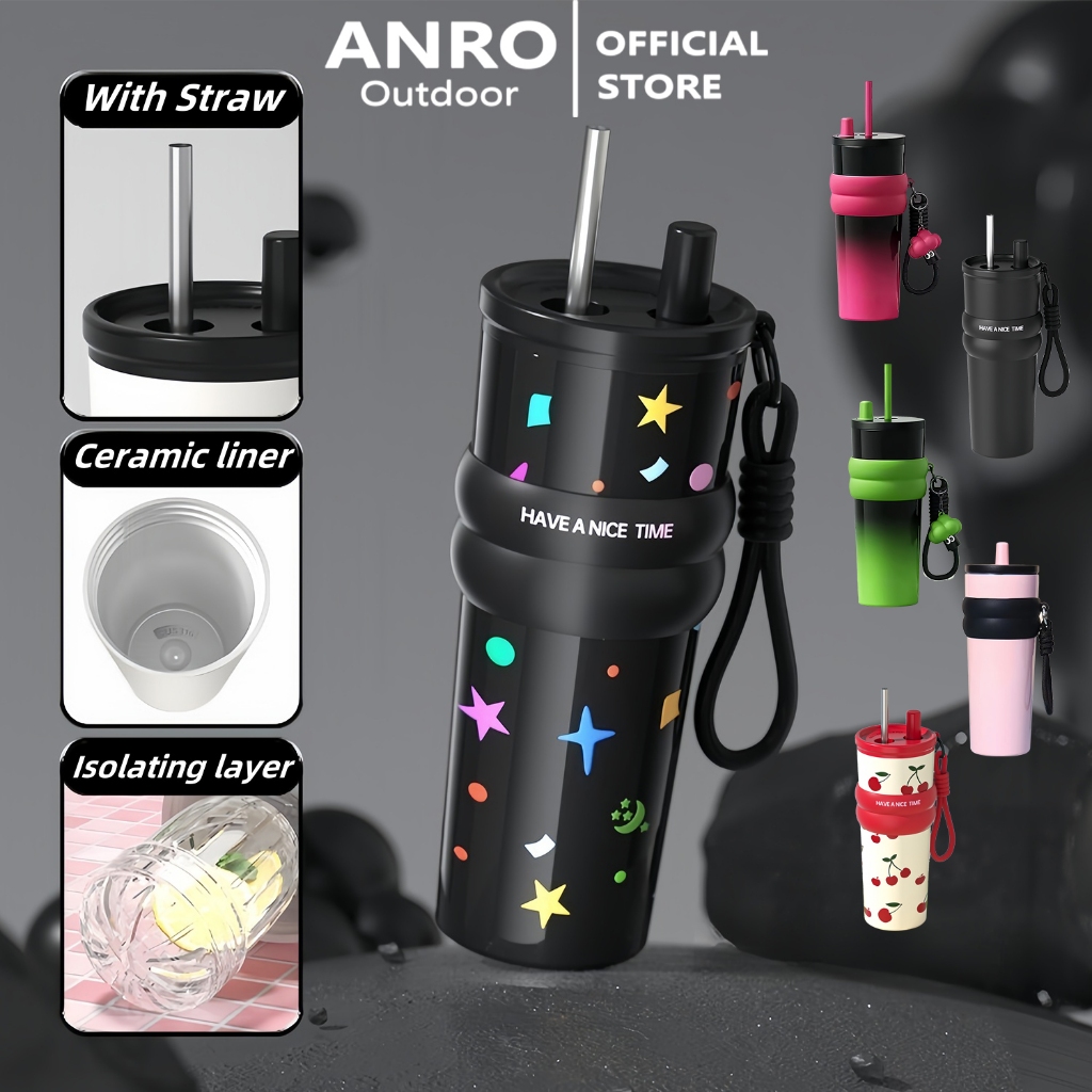 《Mega Deal》Ceramic liner Coffee Mug 710ml Vacuum Tumbler Aurora Starry Night Cup 316L Stainless ...