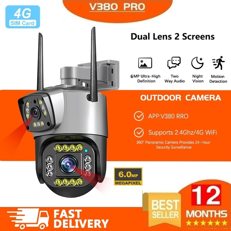 V380 PRO 6MP 4G Dual Lens Outdoor Waterproof, 360° CCTV PTZ Camera, 2 Lens IP Security Cameras ...