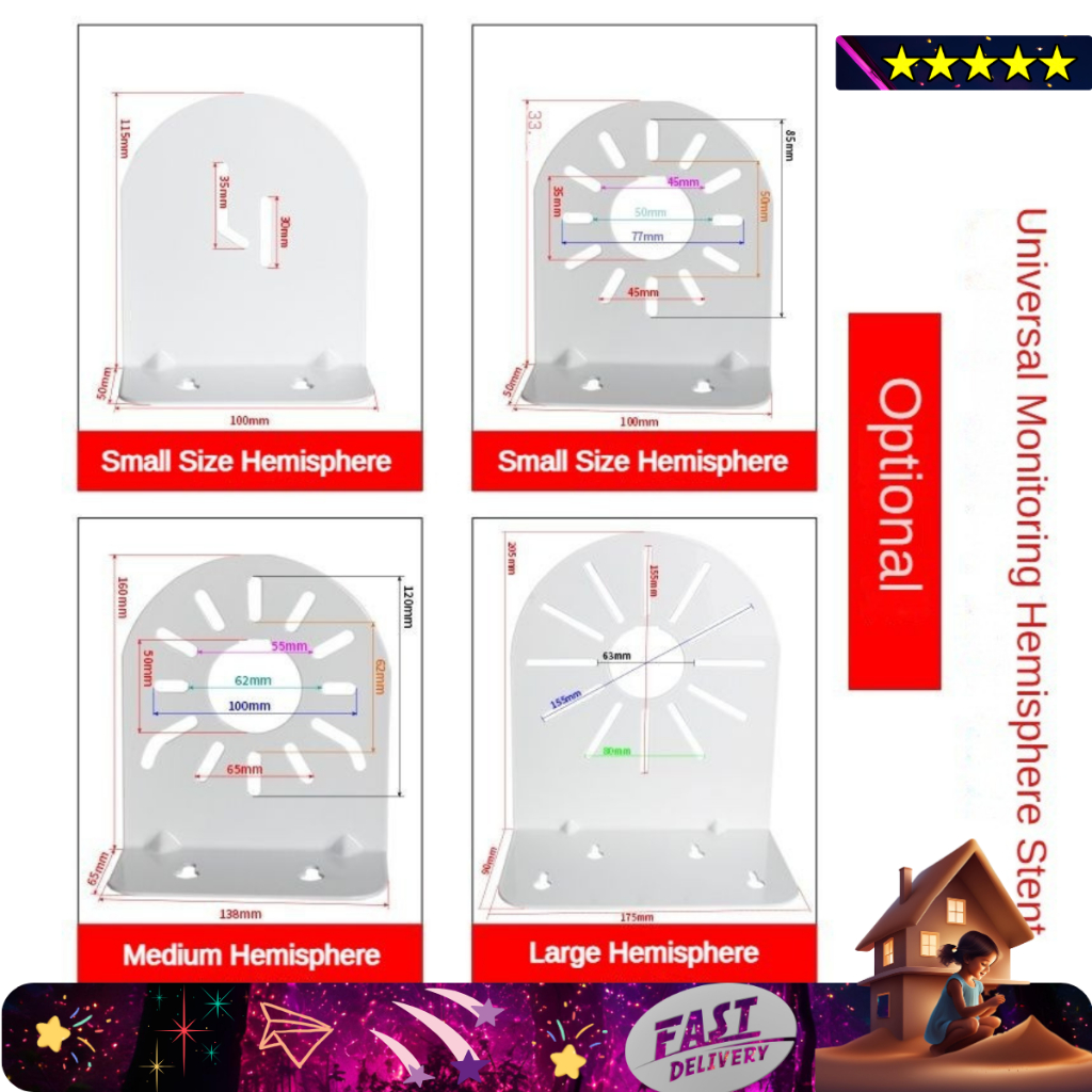 White Surveillance Dome Bracket Steel Size Dome Wall Mount Bracket L ...