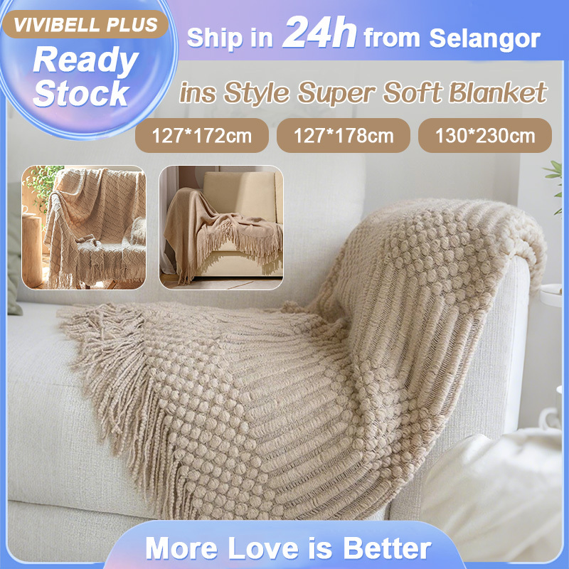 【ship in 24H】ins Sofa Blanket Nordic Knitted Throw Blanket Soft Tassel Blanket Throw Blanket ...