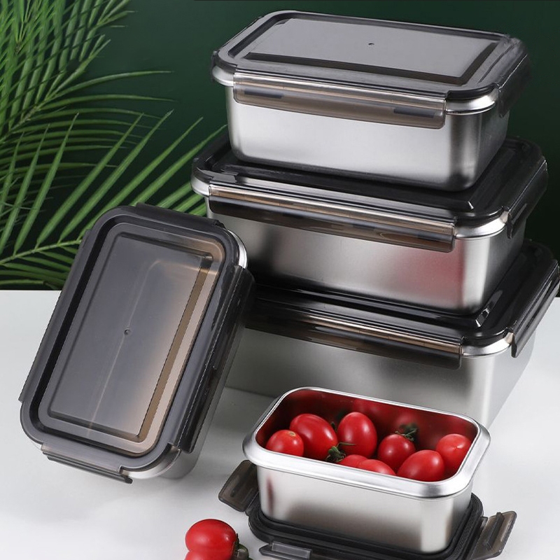 316 Stainless Steel Rectangle Snap Lock Storage Container Bento Lunch ...