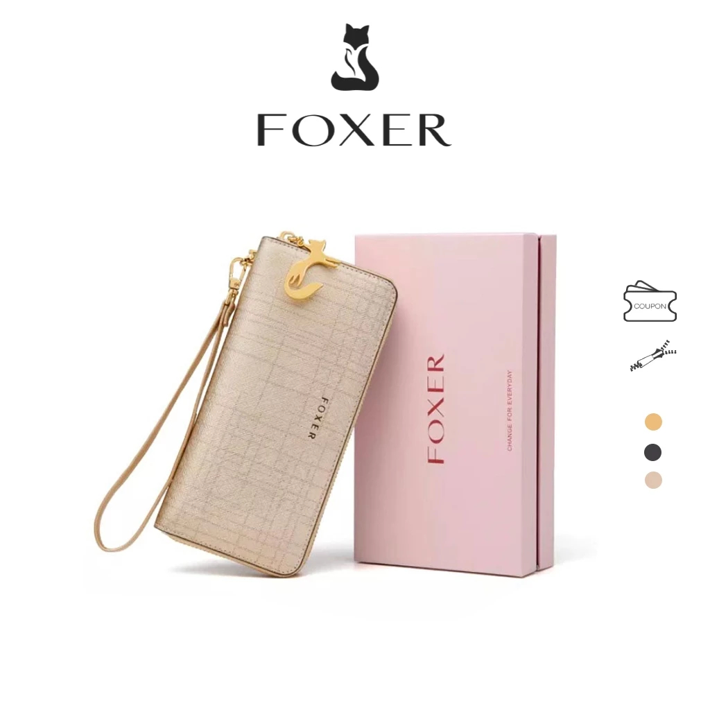 FOXER Women's Wallets Cowhide Wallets Long Purse Simple Design Zipper ...
