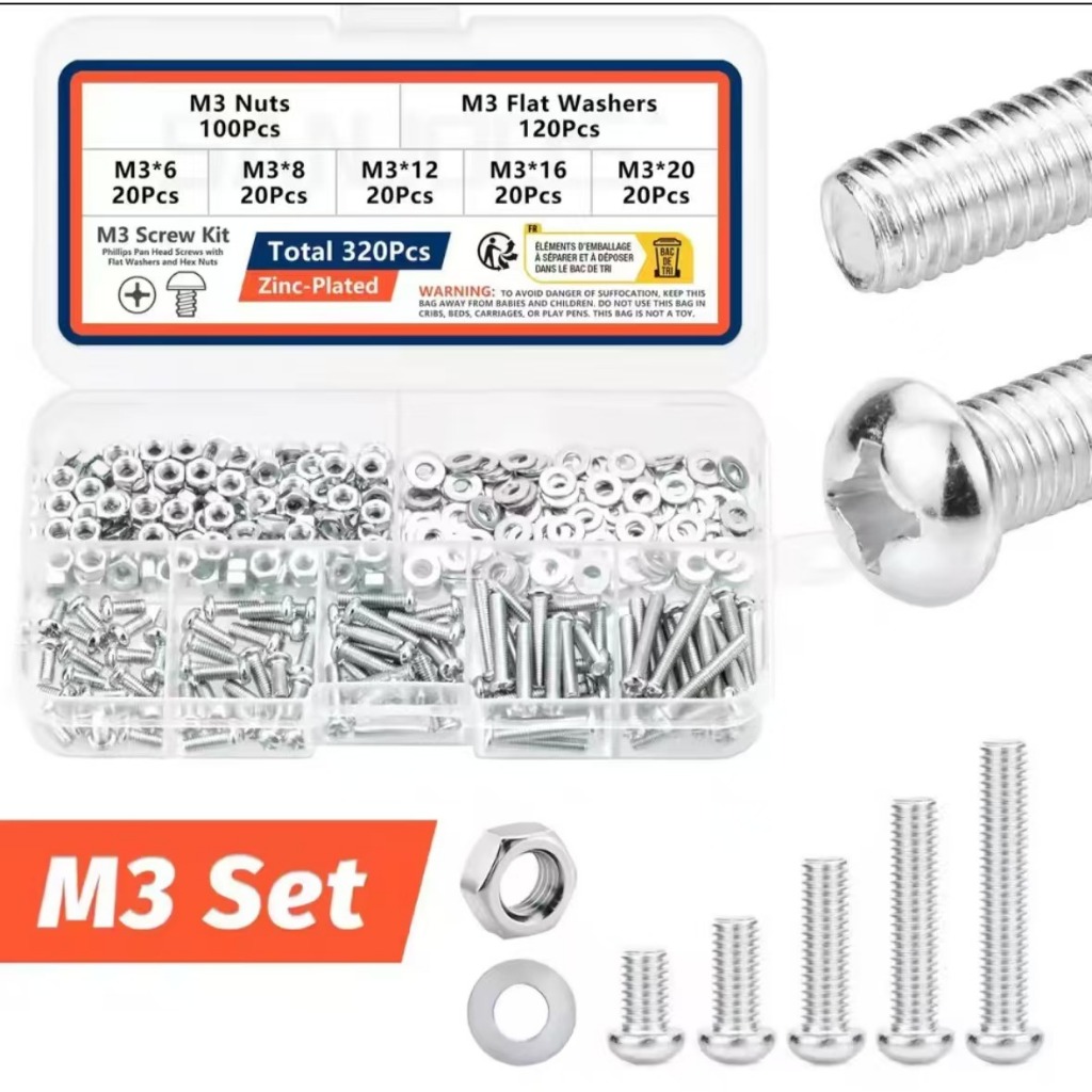 M2-M4 metric screw bolt and nut flat washer kit, cross disc head kit ...