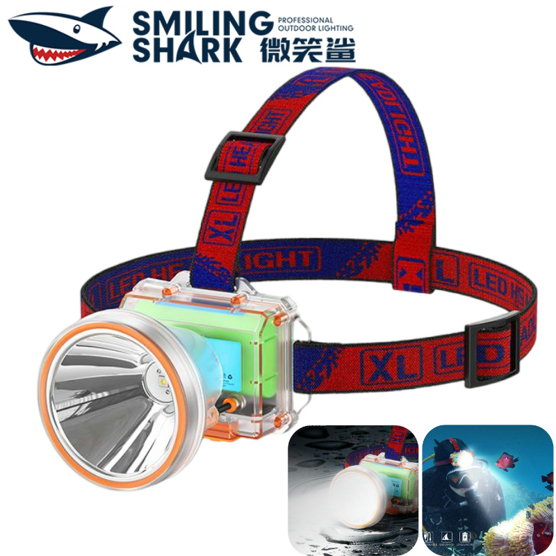SMILING SHARK Diving Head Lamp Rechargeable Scuba Dive Headlight IPX8 ...