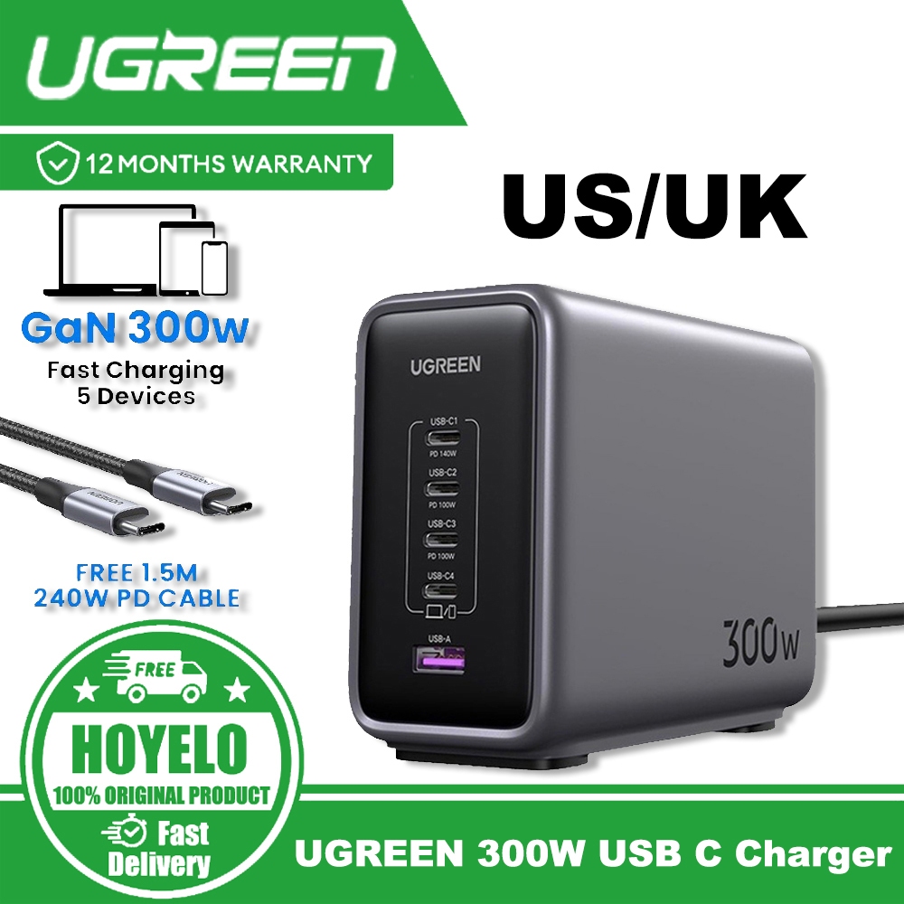 UGREEN GaN 300W USB C Charger, Nexode 5-Ports Desktop Charging, 140W ...