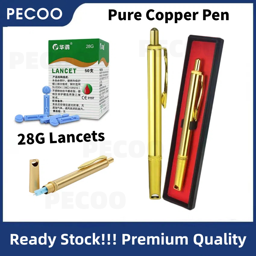 Pure Copper Gold Pen Bekam +50Pcs 28G Kotak Jarum Bekam / Alat Bekam ...
