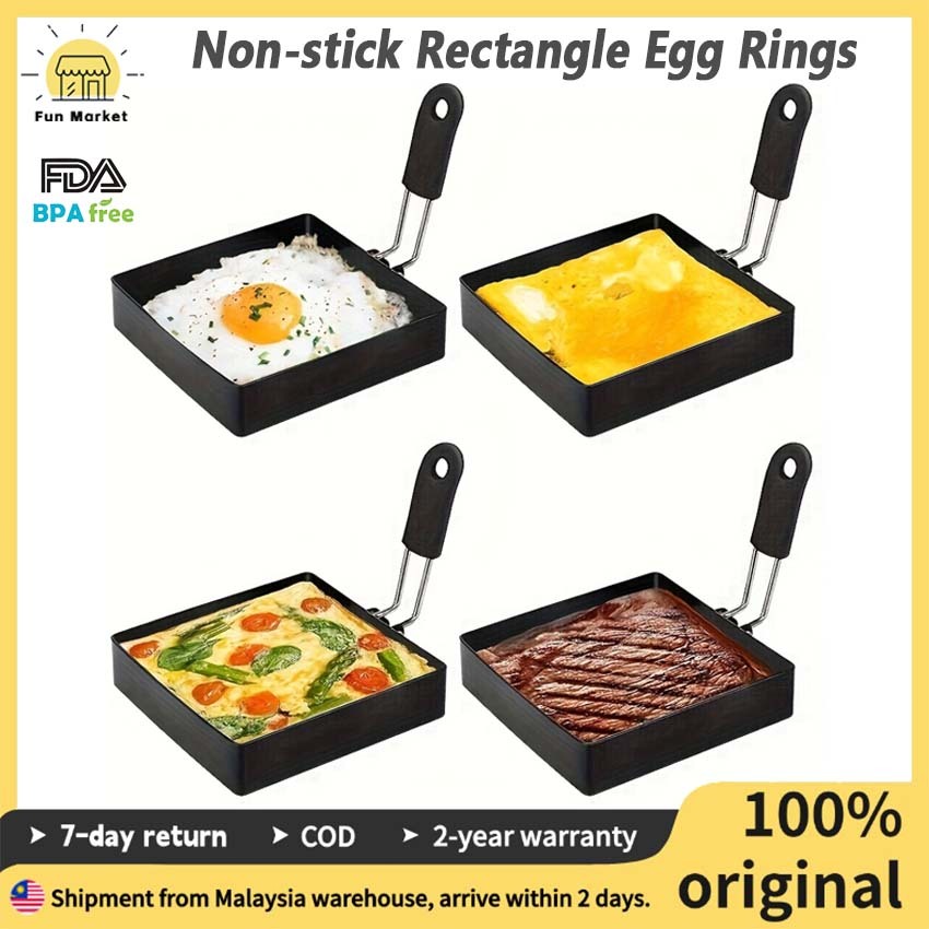 【Local delivery】2pcs Non-stick Rectangle Egg Rings with Silicone Handle ...
