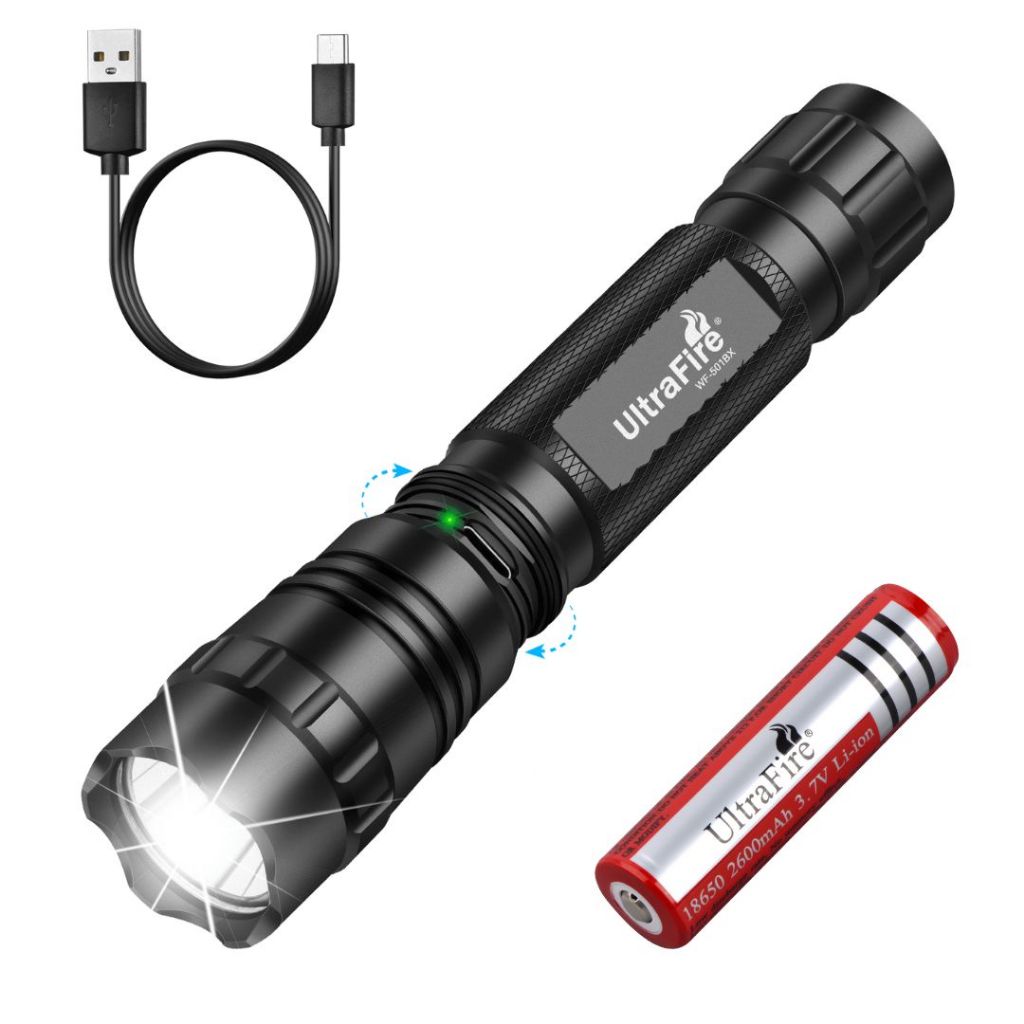 UltraFire 2000LM Tactical Flashlight - USB-C, IPX7, High/Low/Strobe ...