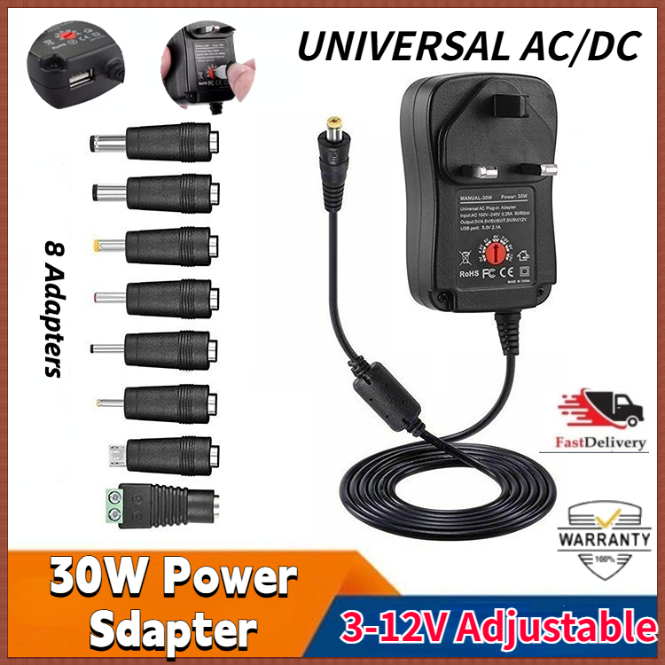 30W Adjustable Power Supply DC 12V 9V 7.5V 6V 5V 4.5V 3V 2.5A 30W Multi Voltage Transformer ...