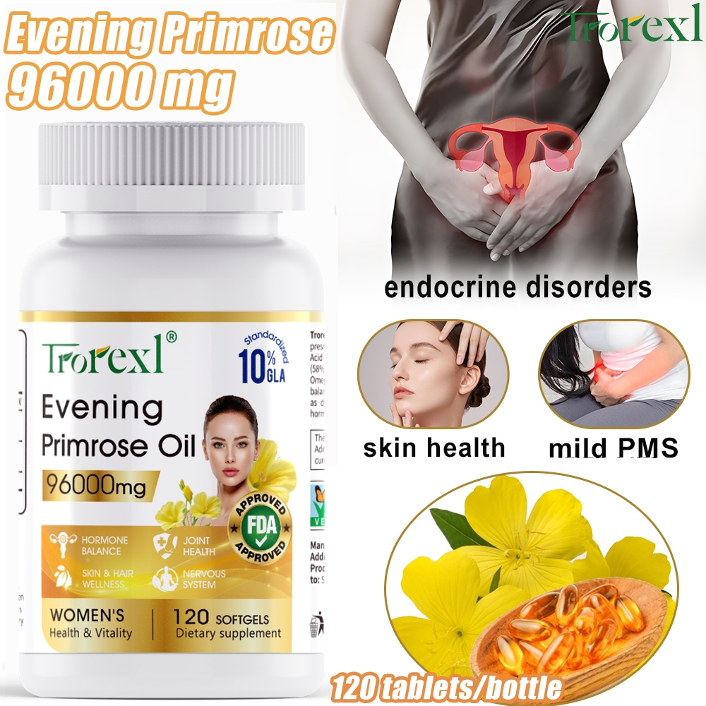 Trorexl Evening Primrose oil capsule halal skin elasticity aging PMS endocrine Hormones-120 ...