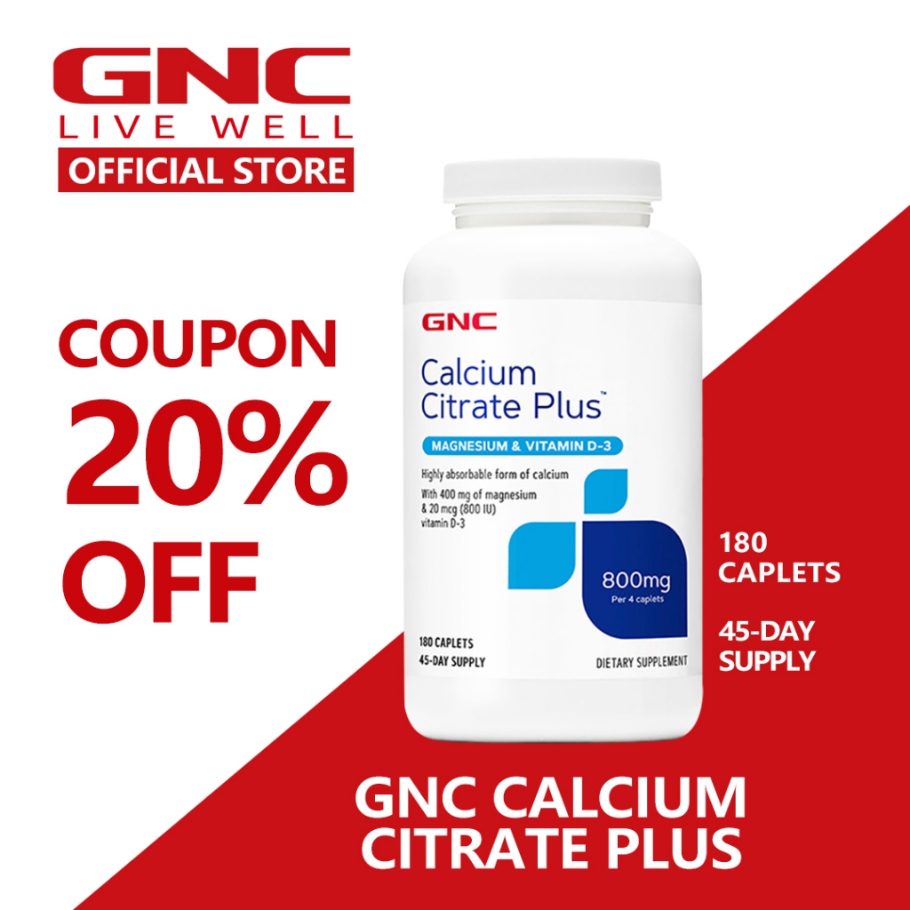 Gnc Calcium Citrate Plus 180CAPLETS MAGNESIUM& VITAMIN D-3 Highly absorbable from of calcium ...