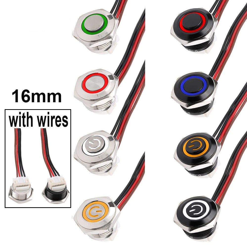 1 pc 16mm Ultra Short Metal Push Button Switch With Wire Momentary ...