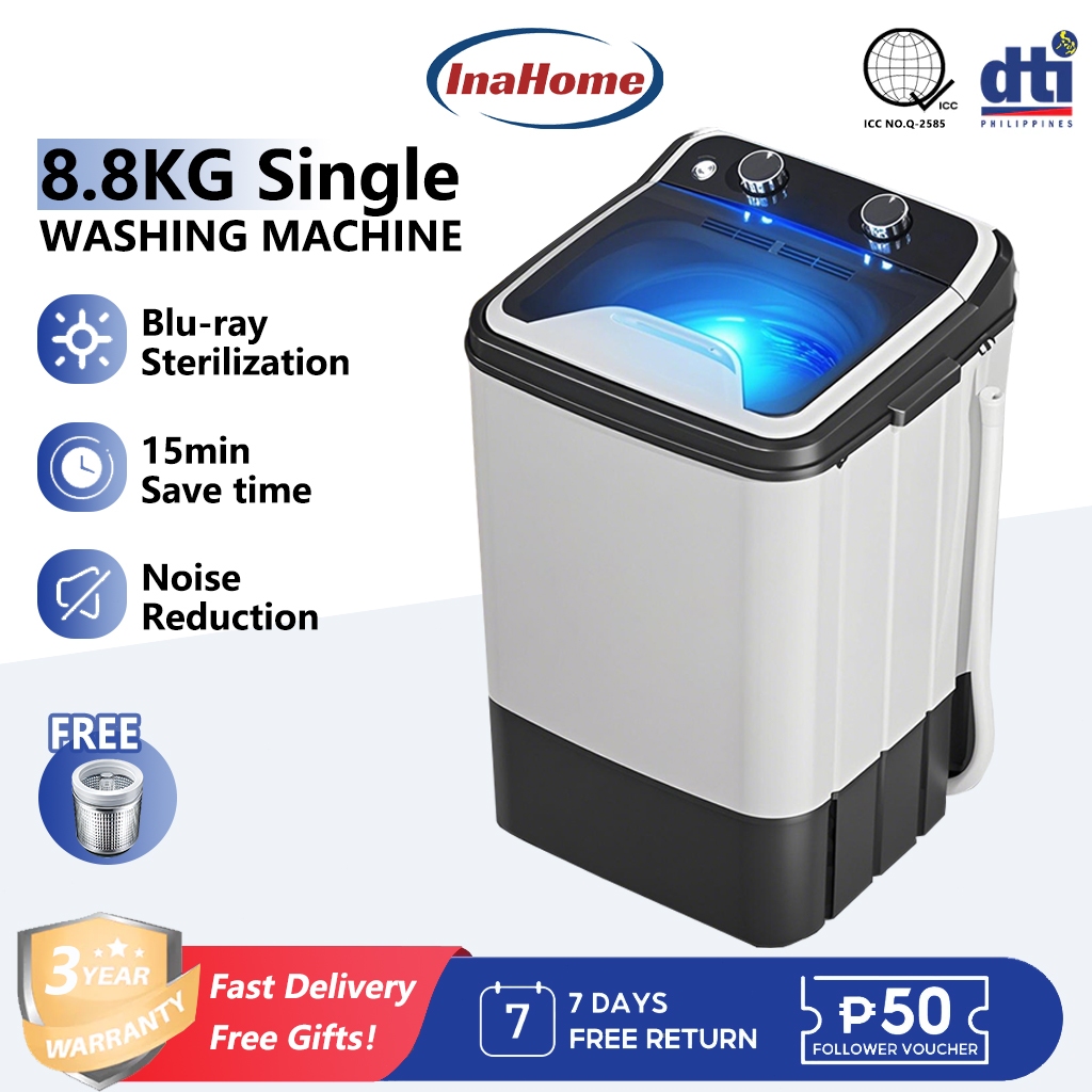INAHOME 8.8KG Washing Machine Fully Automatic Mini Washing Machine with Dryer Stainless Steel ...