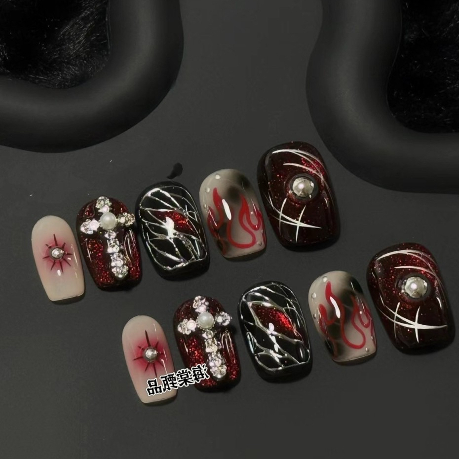 Dark Gothic Style Wearing Nail Devil Cat Eye Manicure Patch Vampire ...