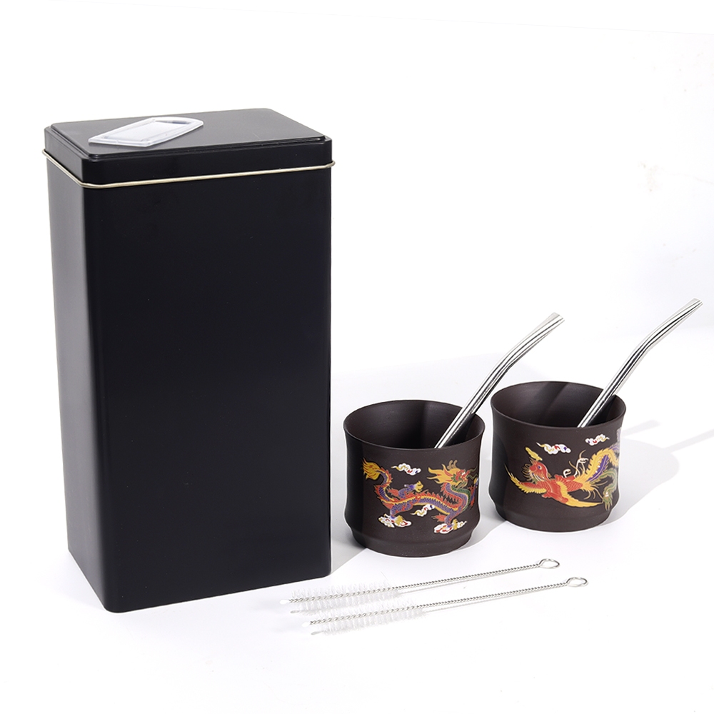 Yerba Mate Tea Container with Dragon and Phoenix Color-changing Tea Cup ...