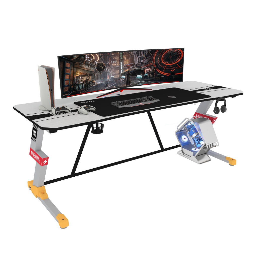 FULITE 160cm Ergonomic Gaming Desk Z-Shaped Home Office Computer ...