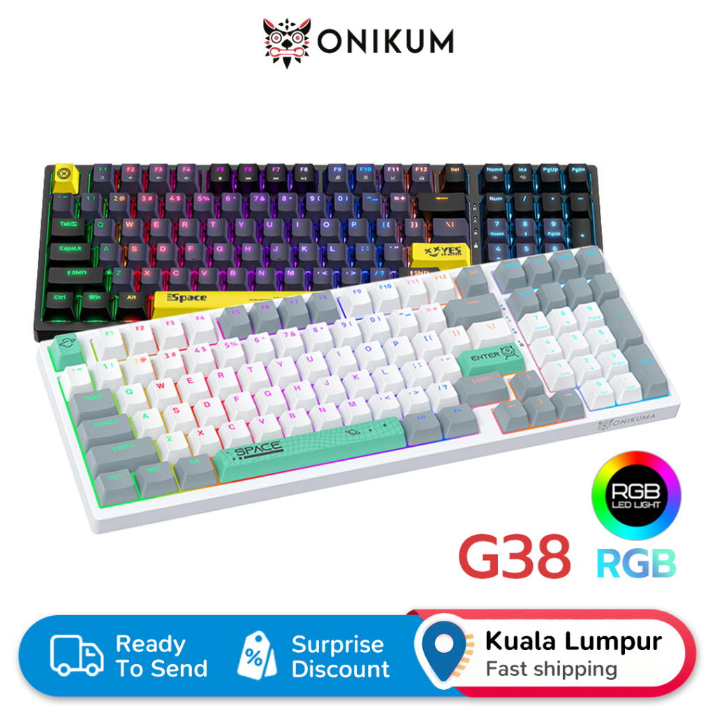 ONIKUMA Wired Mechanical Keyboard G38 With RGB Light 98 Keys Ergonomic ...