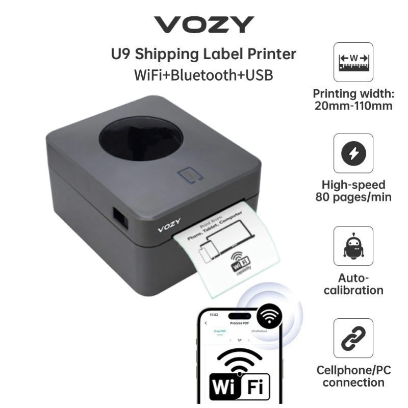 VOZY U9 WiFi Thermal Printer A6 Size Bluetooth iOS Android Zero Second ...