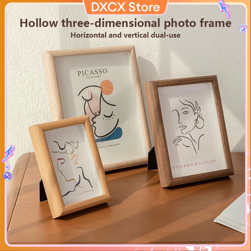 3D Hollow Photo Frame Wooden Platform 6-inch/A4 Wall Hanging Solid Wood ...