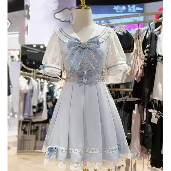 Japanese Style Dress Navy Style Blue Sweet Cute Girl Sailor Jk Puffy ...