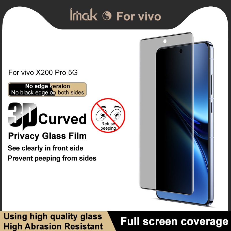 Vivo X200 Pro 5G Full Coverage Anti Peeping Tempered Glass Screen Protector Imak 3D Curved ...