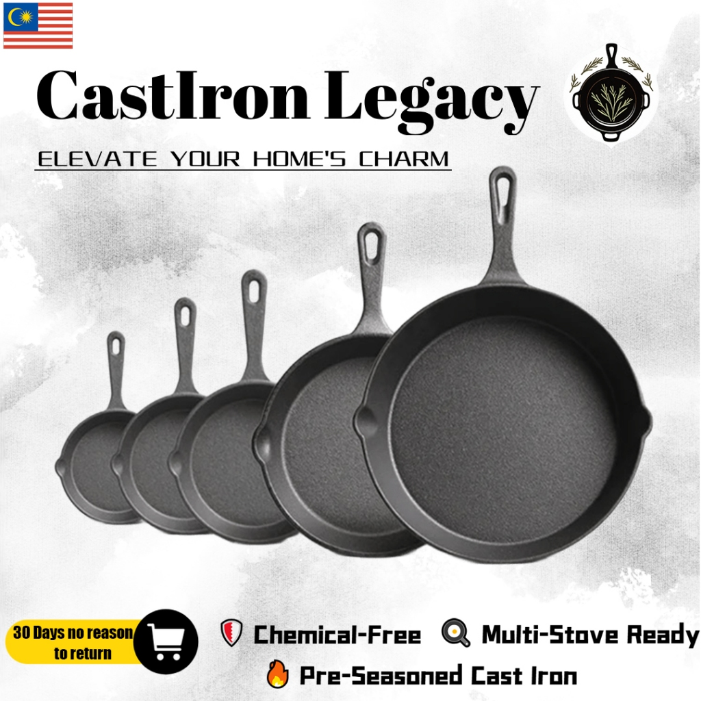 【Ready Stock】Pure Cast Iron Skillets Uncoated Non Stick Pan Outdoor ...