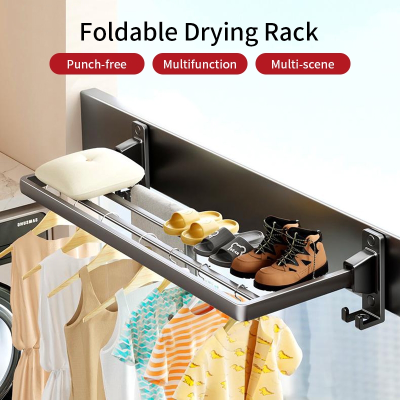 Folding Drying Rack For Balcony Perforation-free Wall Hanging Clothes ...