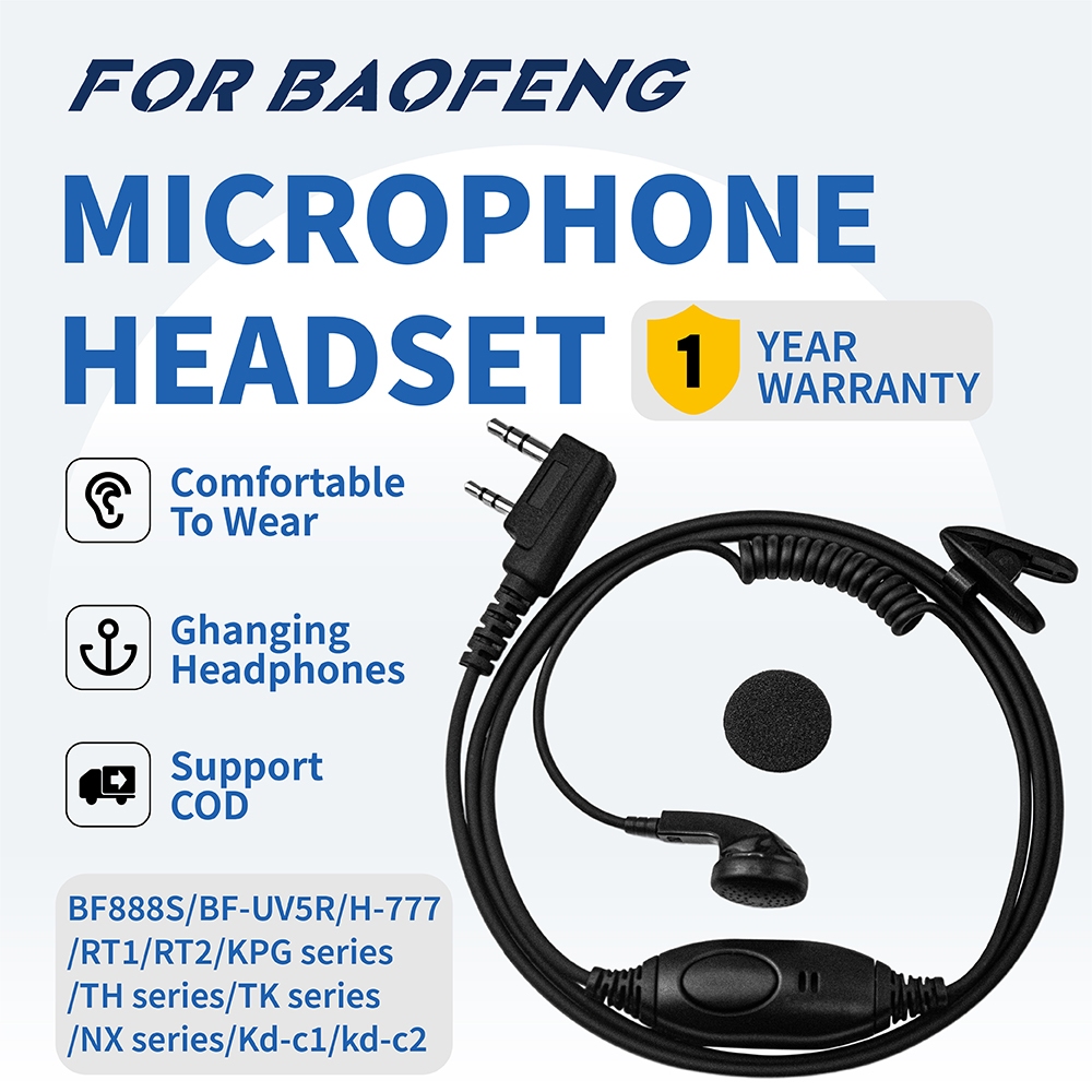 For Kenwood/Baofeng/Wln Walkie Talkie Earphone Headset 2-Pin PTT radios ...