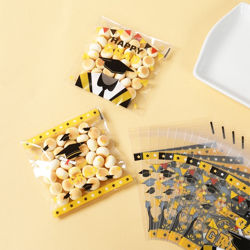 50/100Pcs Graduation Black Gold Candy Plastic Packaging Happy ...