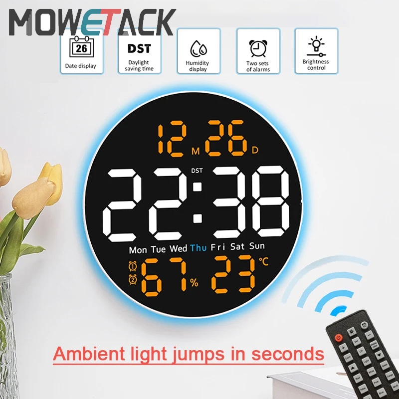 Remote Control Digital Wall Clock With Mood Light USB Powered TEMP ...