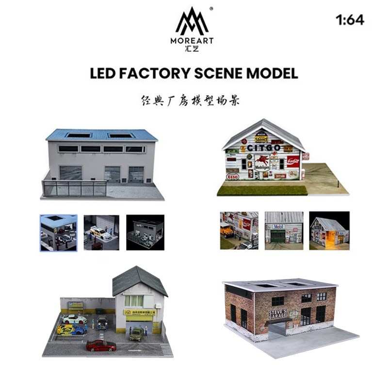 1/64 Diorama Car Garage Model With LED Lighting American Factory City ...