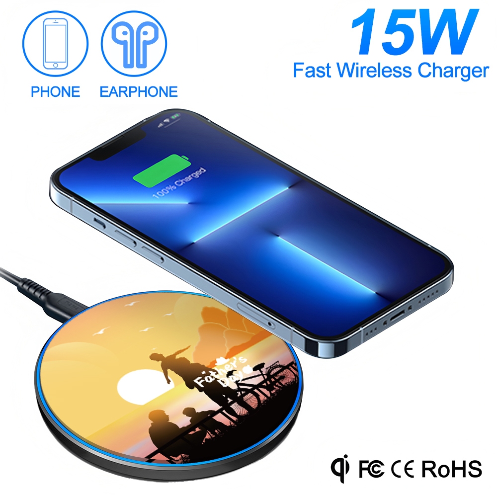 Father Gift 15W Qi Certified Wireless Phone Charger Pad Fast Charging ...