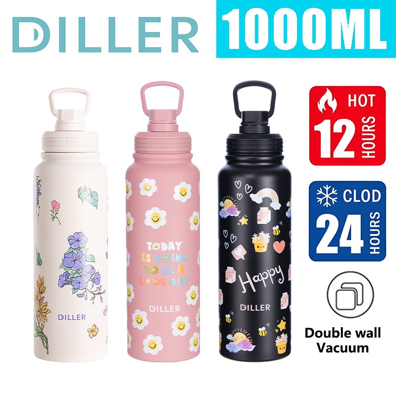 DILLER 1000ML Thermos Bottle Thermos Cup Portable Aquaflask Tumbler ...