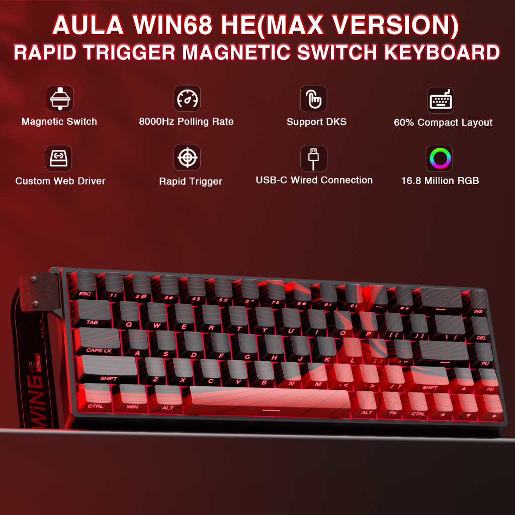 AULA WIN60/68HE Magnetic Keyboard RT Gaming Wired RGB Hot-swap 8kHz low ...