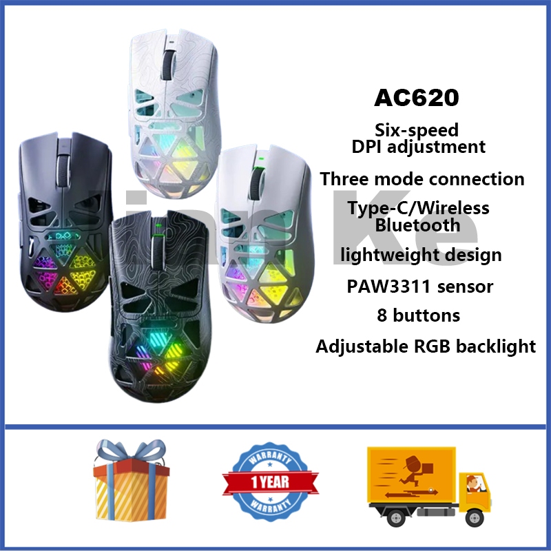 Aula SC620 Wireless Mouse 3-mode Bluetooth Light Weight Mice RGB ...