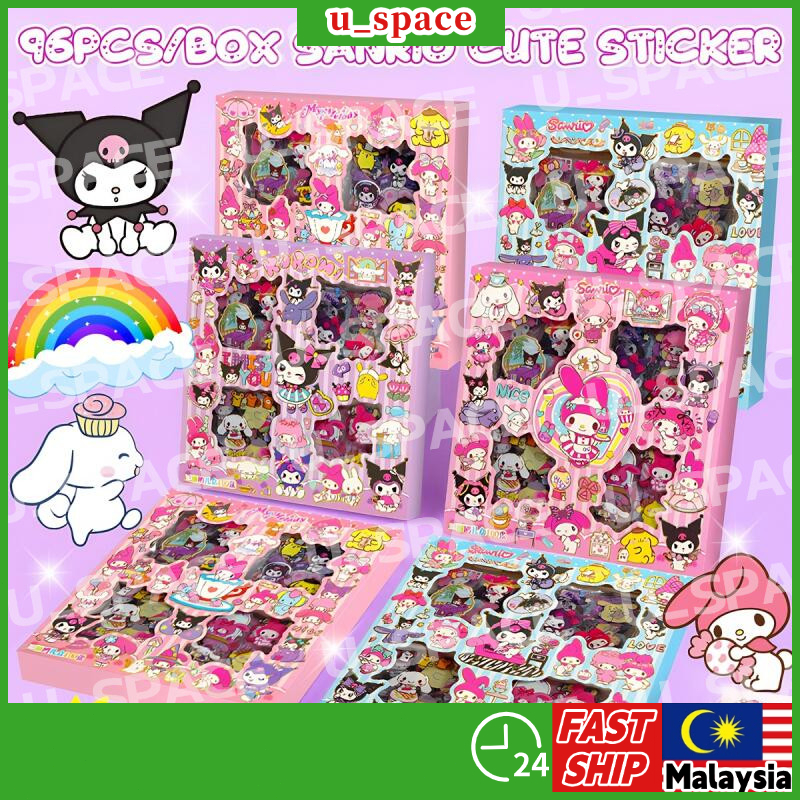 Sanrio Kuromi Sticker Set 96Pcs/Box - Cute Waterproof Diary Stickers ...