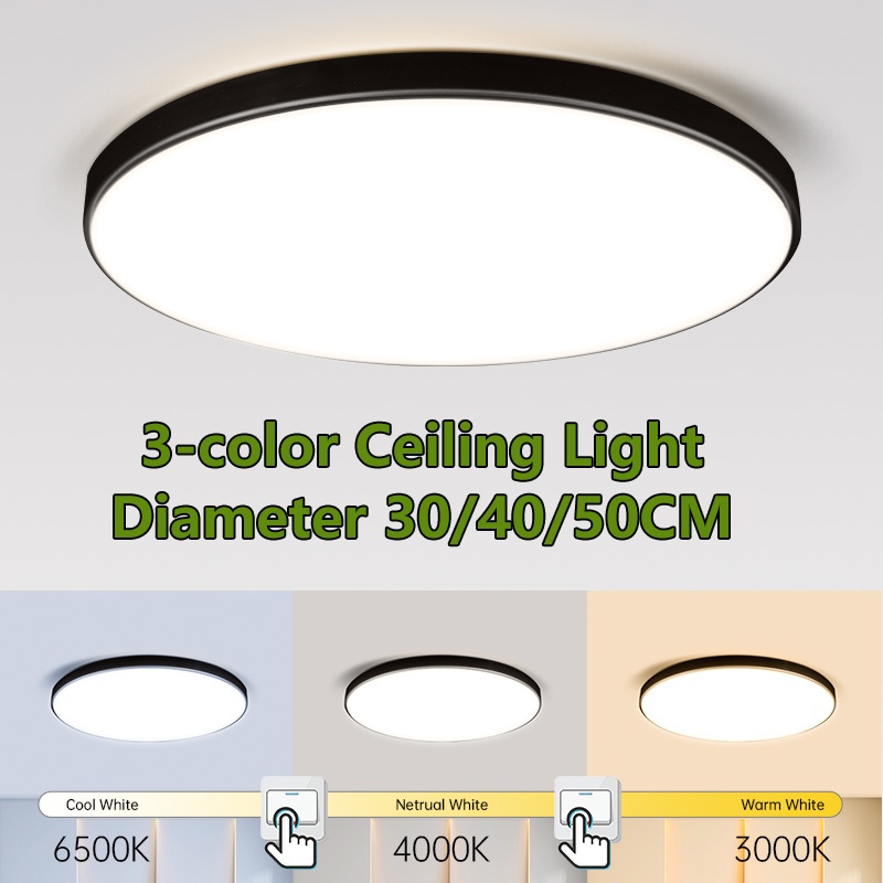 Led Ceiling Light Tri-color Ceiling Lamp Ultra Thin Lampu Siling Bulat ...