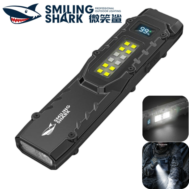 SMILING SHARK LED Torch Light COB Work Light 9mode White Red Purple ...