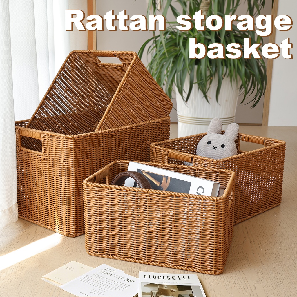 Rotan bakul Rattan Laundry Basket Storage Box Handle no Lid Washable ...