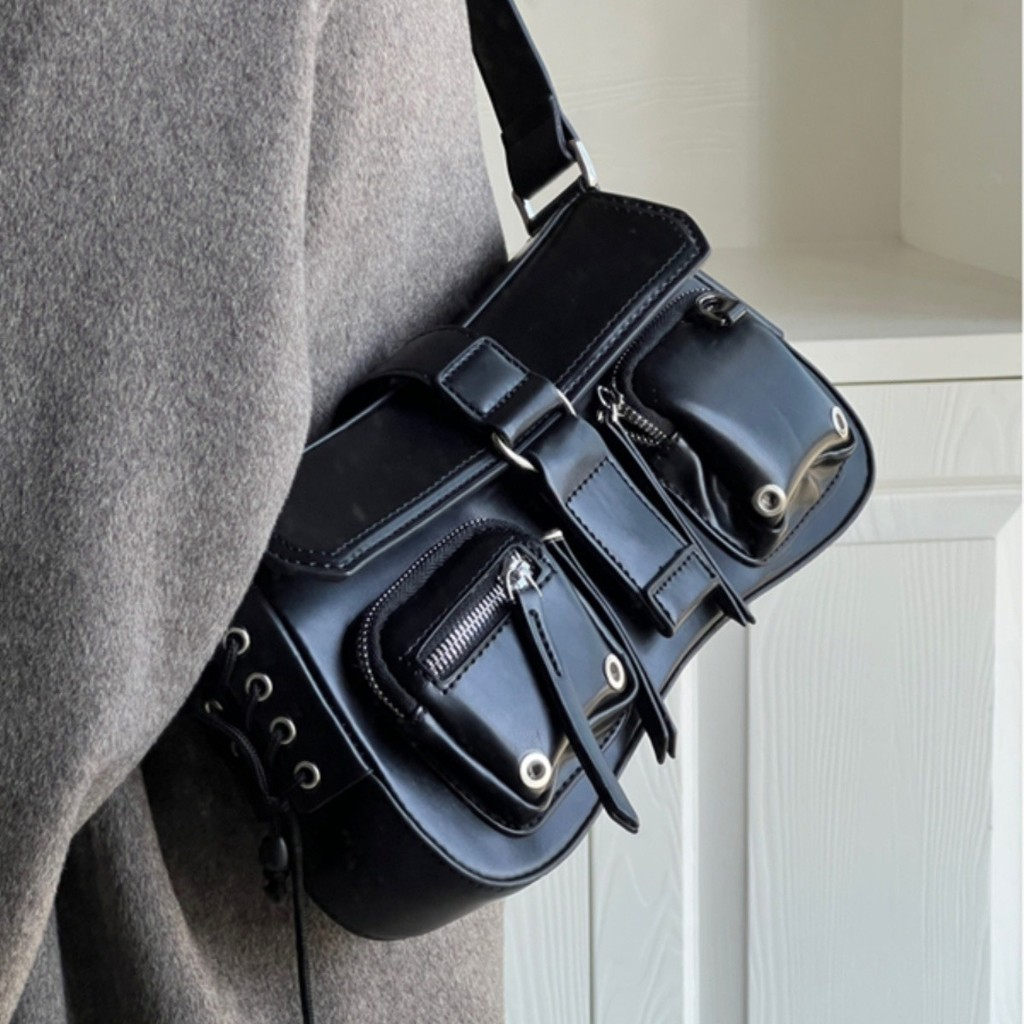 Punk Motorcycle Sling Bag for Women - Edgy Faux Leather Shoulder Bag ...