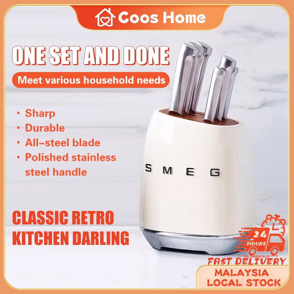 SMEG Knife Set 7-Piece SMEG Knife Retro Stainless Steel Western Western ...